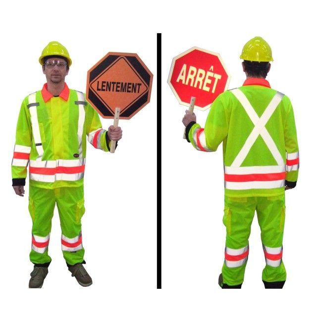 Hi-viz pants for roadwork flaggers, MTQ and CSA compliant. | Sylprotec.com