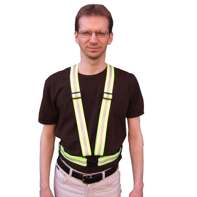 Economical hi-viz traffic sash, neon yellow & retroreflective stripes ...
