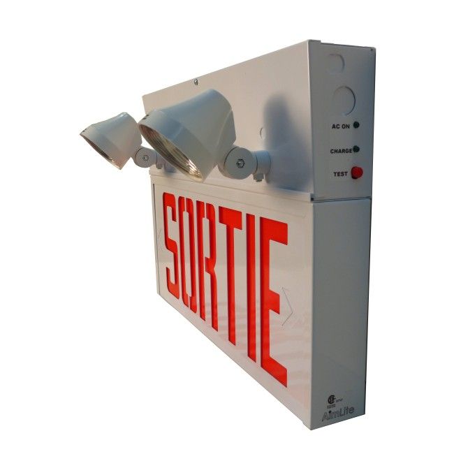 Combined emergency light Exit sign with 2 spotlights. | Sylprotec.com