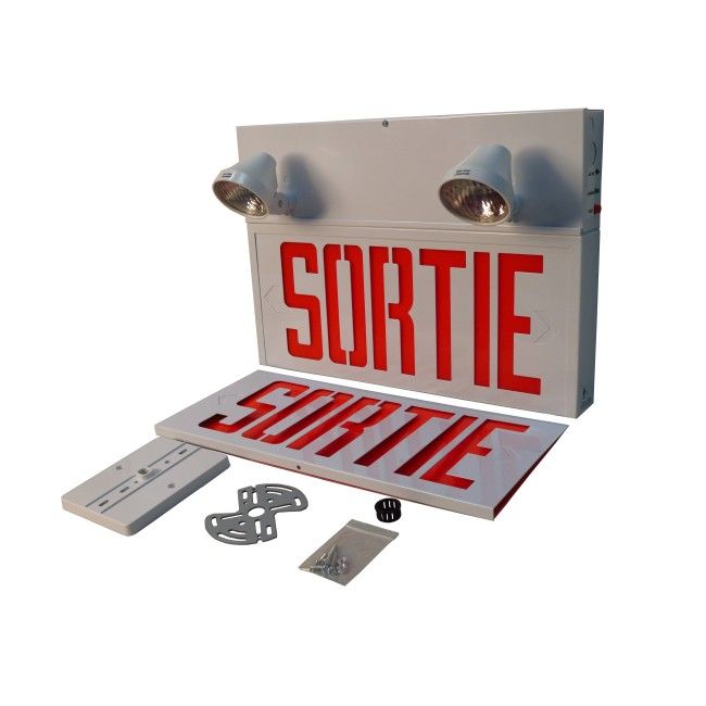 Combined emergency light Exit sign with 2 spotlights. | Sylprotec.com