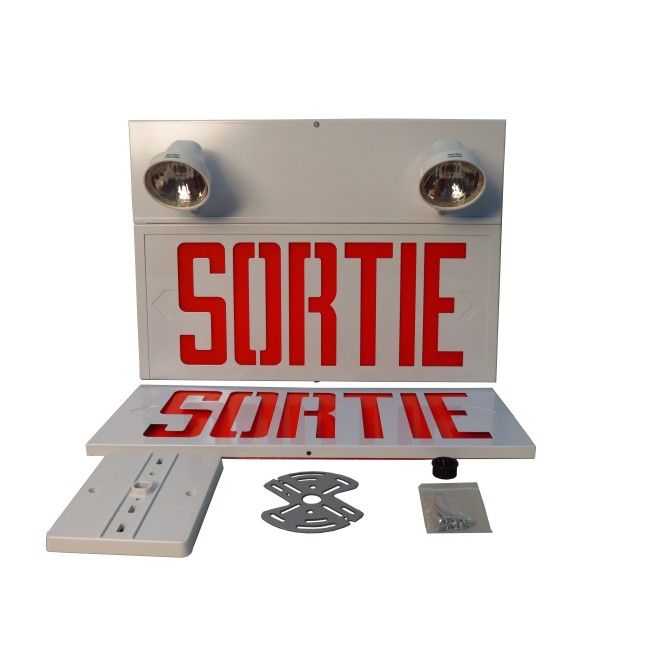Combined emergency light Exit sign with 2 spotlights. | Sylprotec.com