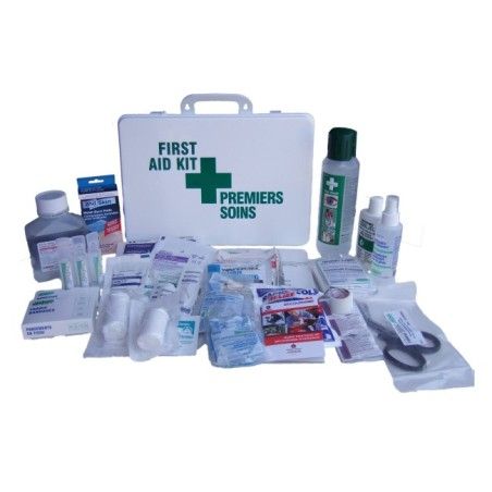 First aid kit with a 31-types of item content for chemical burns care ...