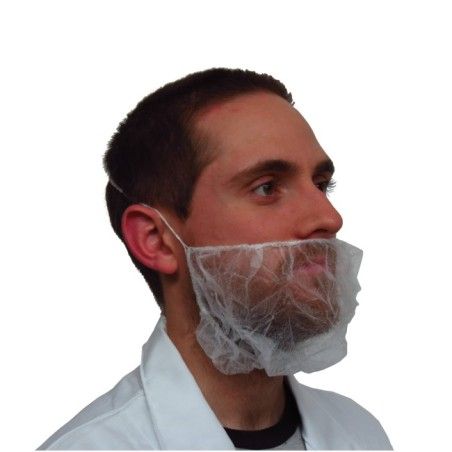 Beard net, white mesh (100/pkg). Disposable product after use ...
