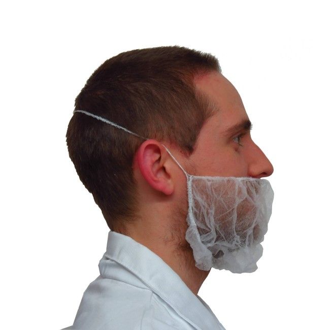 Beard net, white mesh (100/pkg). Disposable product after use ...