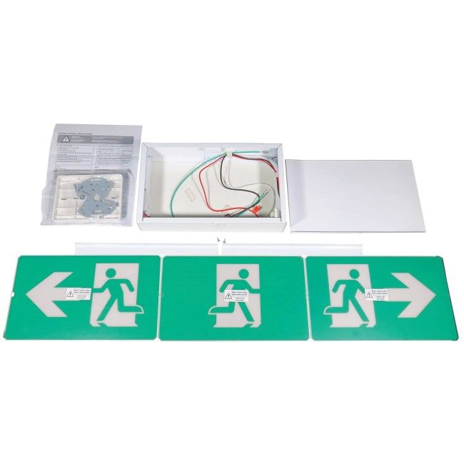 Green Running Man LED emergency exit sign. Steel, with battery ...