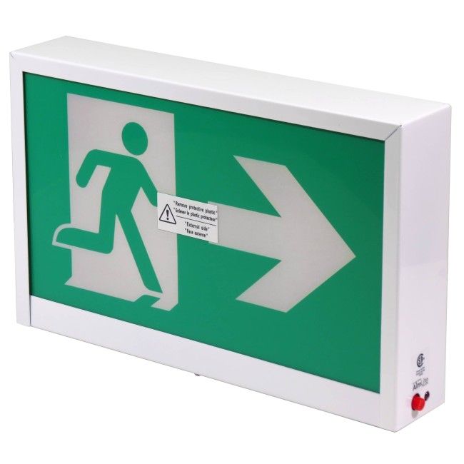 Green Running Man LED emergency exit sign. Steel, with battery ...