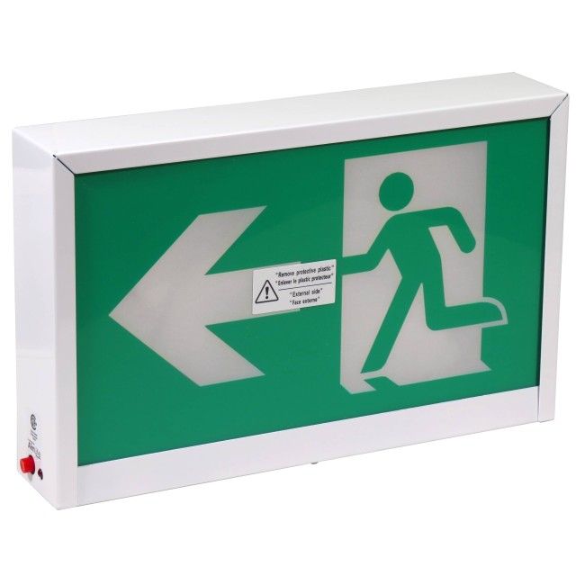 Green Running Man LED emergency exit sign. Steel, with battery ...