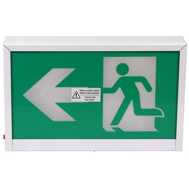 Green Running Man LED emergency exit sign. Steel, with battery ...