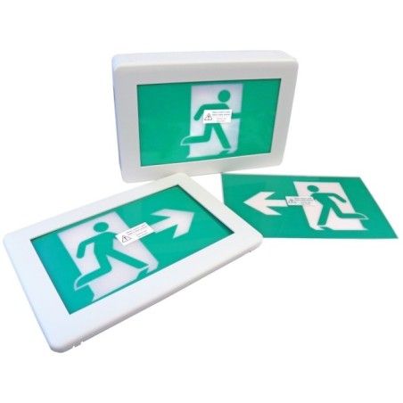 Green Running Man LED emergency exit sign. Plastic, with battery ...