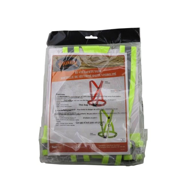 Economical hi-viz traffic sash, neon yellow & retroreflective stripes ...