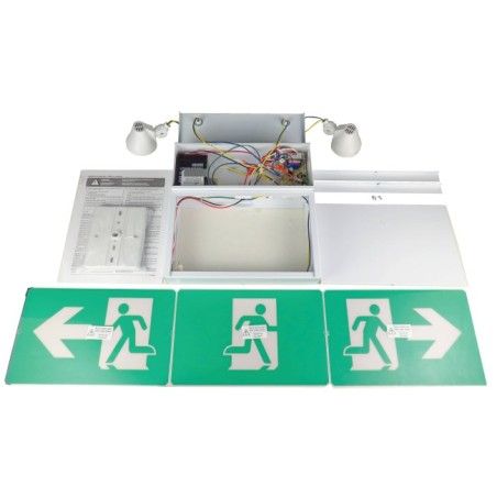 Combo LED exit sign with green Running Man and 2 spotlights ...
