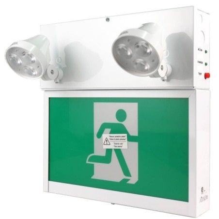 Combo LED exit sign with green Running Man and 2 spotlights ...