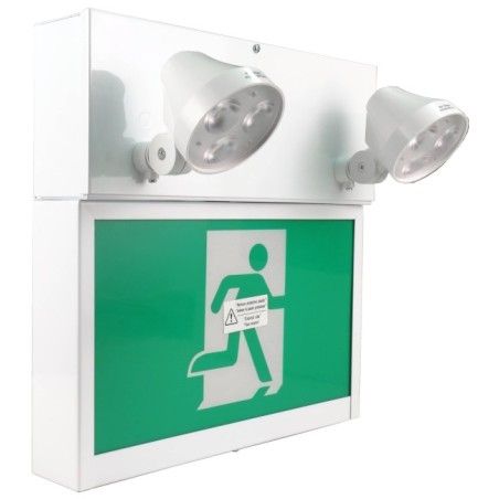 Combo LED exit sign with green Running Man and 2 spotlights ...