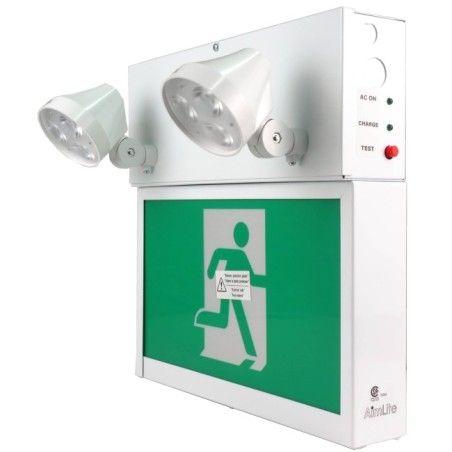 Combo LED exit sign with green Running Man and 2 spotlights ...
