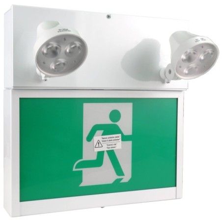 Combo LED exit sign with green Running Man and 2 spotlights ...