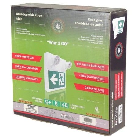 Combo LED exit sign with green Running Man and 2 spotlights ...