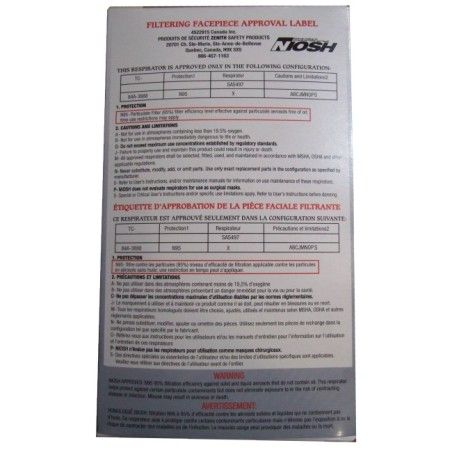Zenith N95 NIOSH 42 CFR 84 approved particulate respirator. Mod. 497 ...