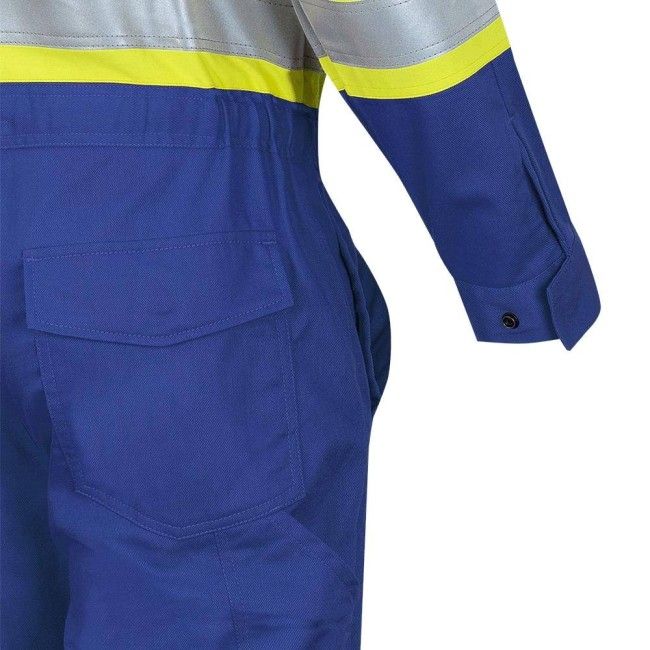 Women's 100% FR royal blue coverall, HRC 2, hi-viz reflective stripes ...