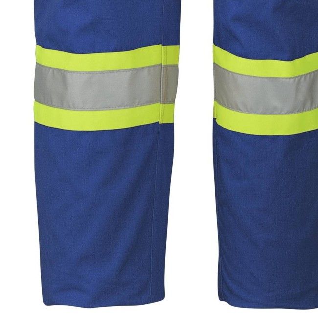 Blue 100% FR cotton coverall, ARC 2, with hi-viz reflective stripes ...