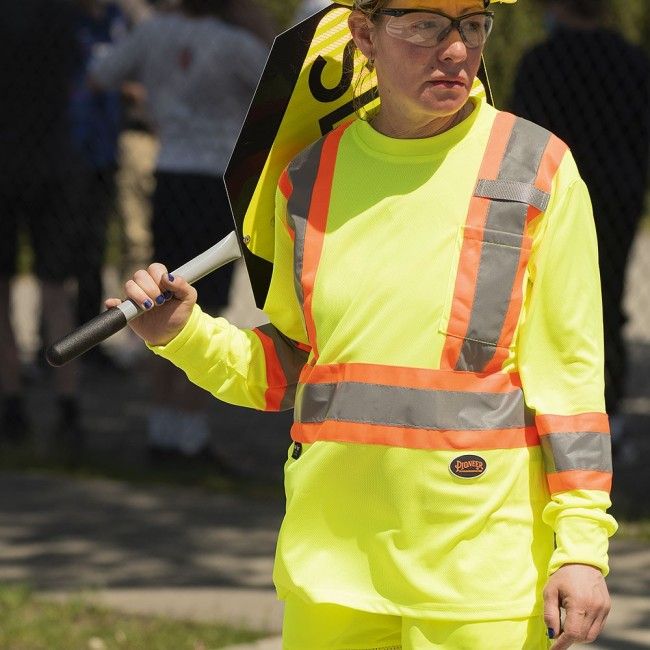 Pioneer Yellow high-viz long-sleeve shirt with reflective grey stripes ...