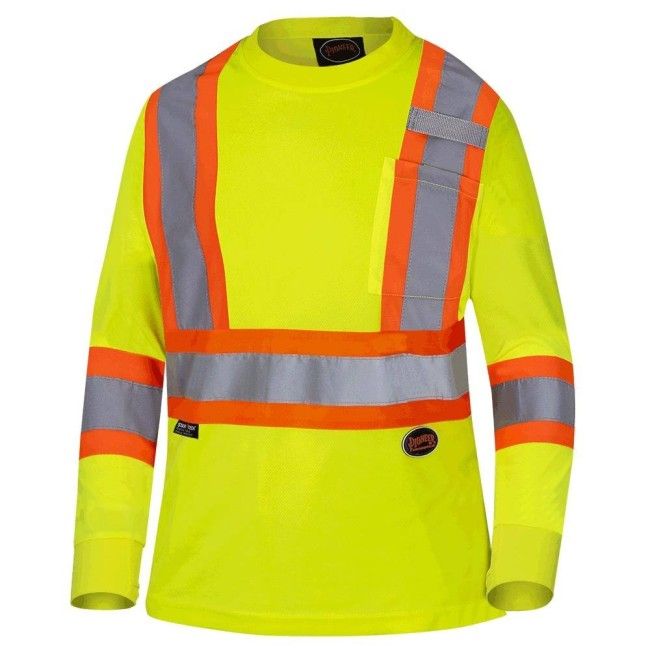 Pioneer Yellow high-viz long-sleeve shirt with reflective grey stripes ...