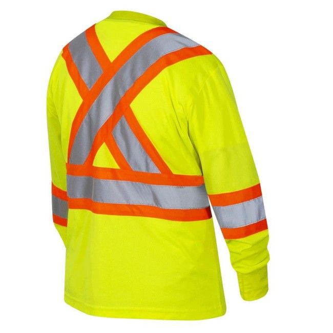 Pioneer Yellow high-viz long-sleeve shirt with reflective grey stripes ...