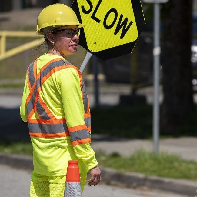 Pioneer Yellow high-viz long-sleeve shirt with reflective grey stripes ...