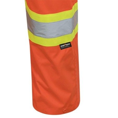 Orange waterproof bib pants with reflective stripes, Pioneer 5627 ...