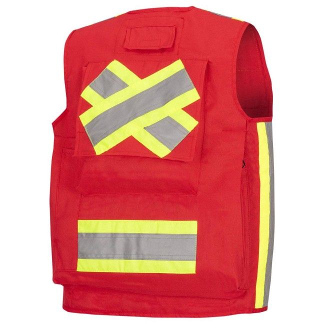 600D red high-visibility surveyor's safety jacket | Sylprotec.com