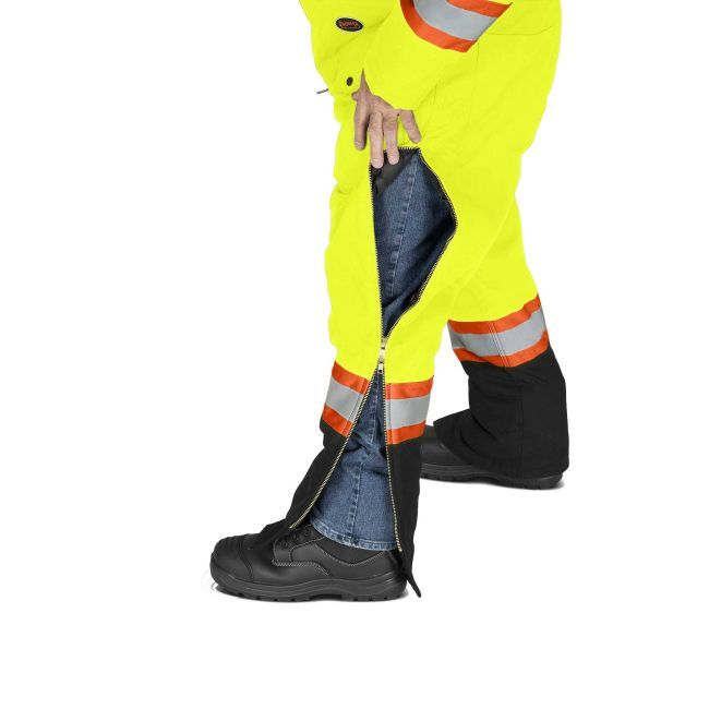 Men's winter 100% waterproof yellow overalls with reflective stripes ...
