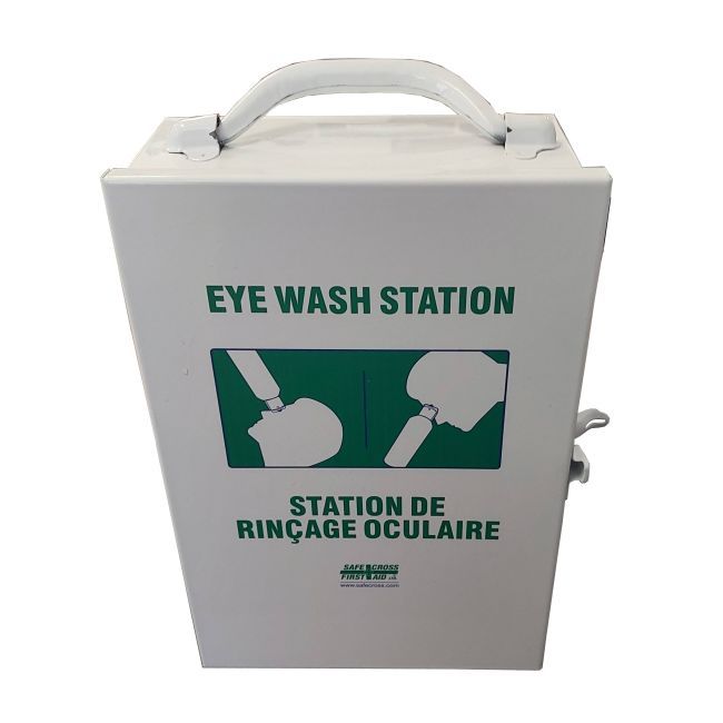 Metal eyewash cabinet with two 500 ml bottles of Cederroth solution ...