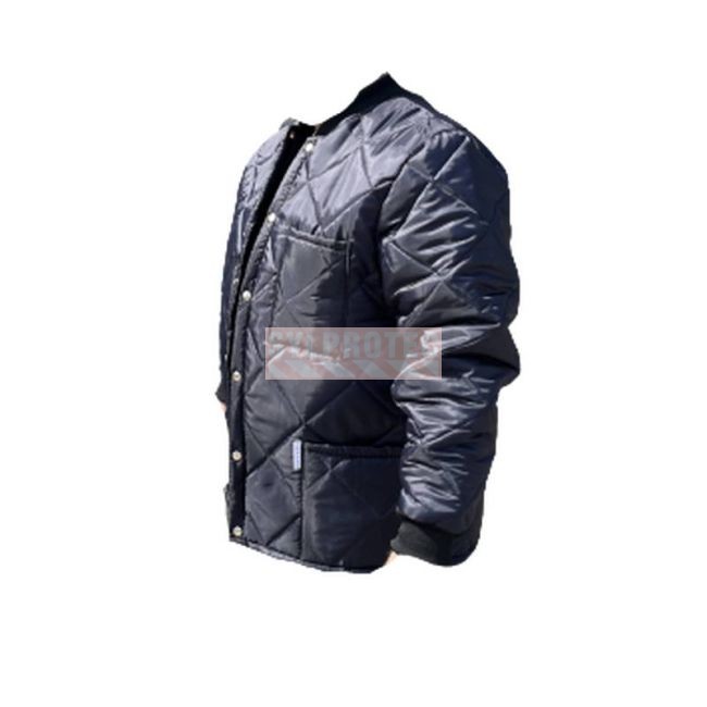 Short blue fleece-lined freezer coat with 3 pockets. | Sylprotec.com
