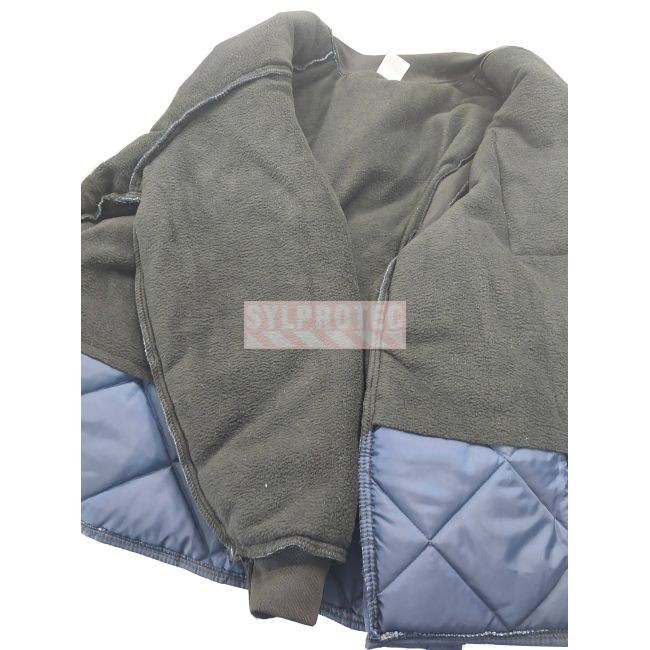 Short blue fleece-lined freezer coat with 3 pockets. | Sylprotec.com