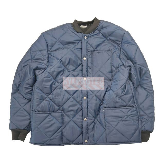 Short blue fleece-lined freezer coat with 3 pockets. | Sylprotec.com