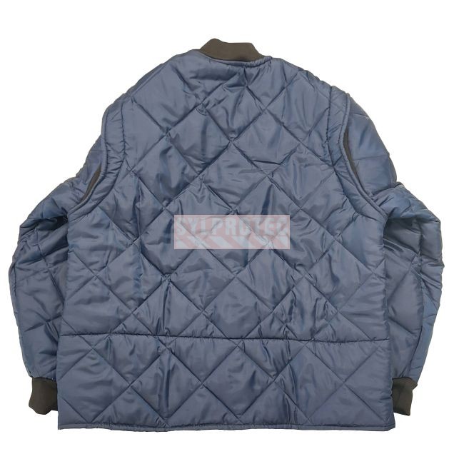 Short blue fleece-lined freezer coat with 3 pockets. | Sylprotec.com